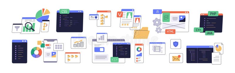 Information Technology Concept. Digital Screens, User Interfaces Set ...
