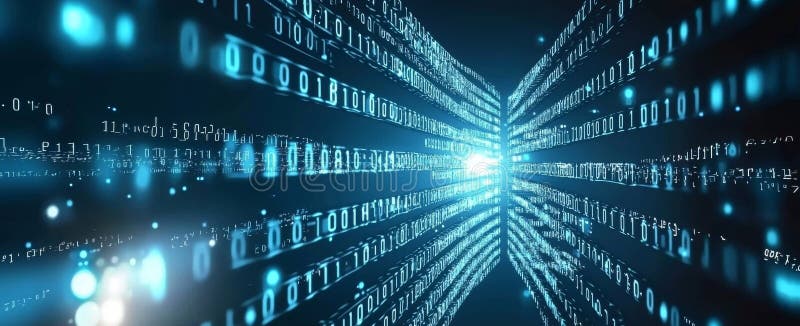 Information Technology Concept Illustrated by Binary Code Flowing through a Blue Digital Data ...