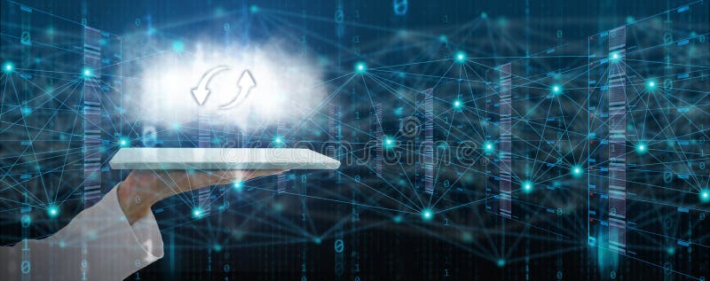 Information Technology Concept. a Man S Hand Uses a Tablet To Create ...