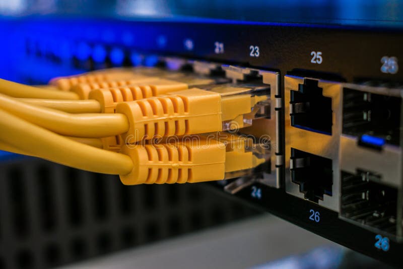 Information Technology Concept. Utp Wires are in the Office Router ...