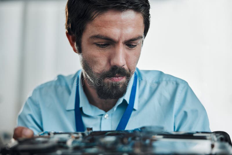 Information Technology Face, Laptop Circuit or Man Repair Motherboard ...