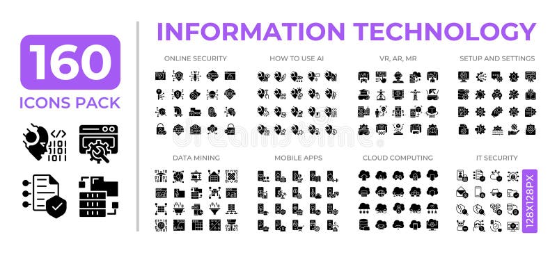 Information Technology Glyphs Icon Set Collection Stock Vector ...