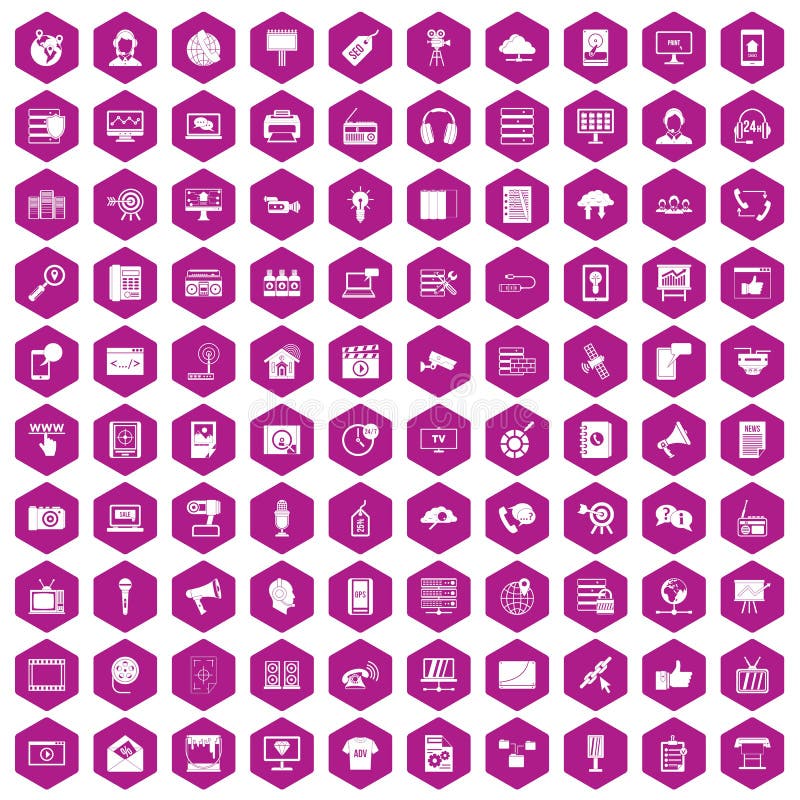 100 Information Technology Icons Hexagon Violet Stock Vector ...