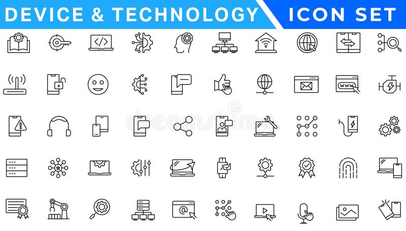 Information Technology Icons Set. Set of 100 Technology Icons. Industry ...