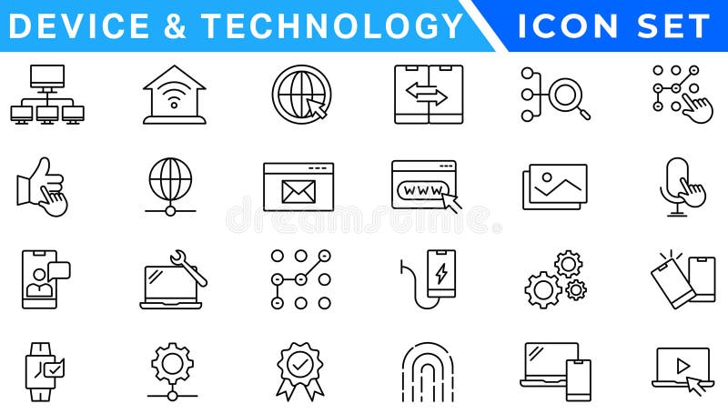 Information Technology Icons Set. Set of 100 Technology Icons. Industry ...