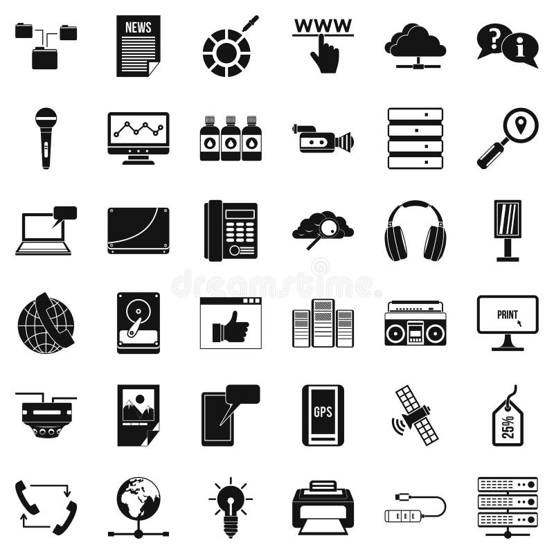 100 Information Technology Icons Set, Simple Style Stock Vector - Illustration of news ...