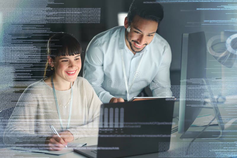 Information Technology, Overlay and Team on Laptop for Digital ...