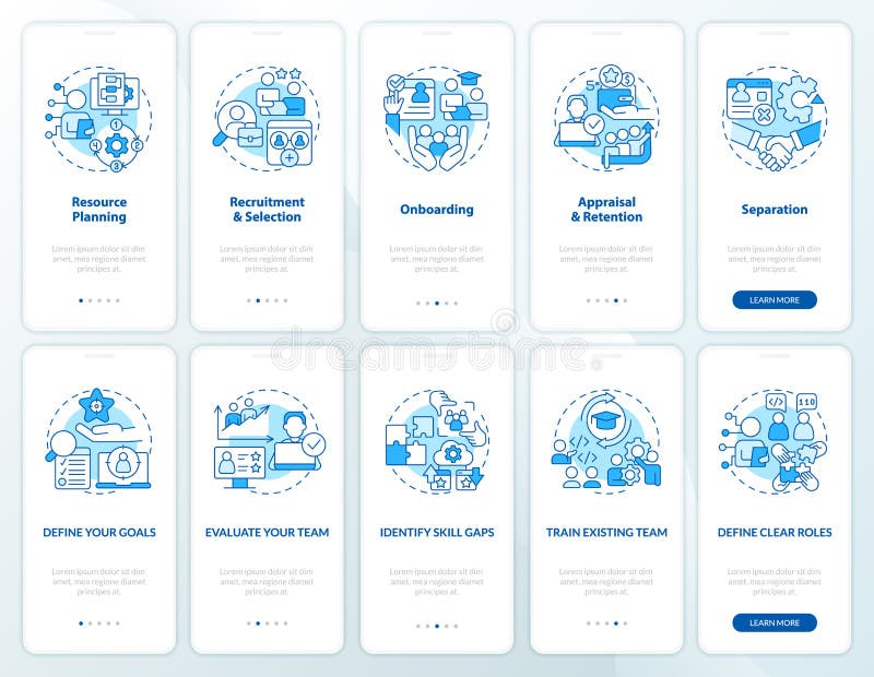Information Technology Staffing Blue Onboarding Mobile App Screens Set ...