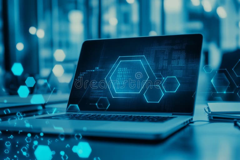 An Information Technology Theme Drawing and a Table with a Computer. a ...