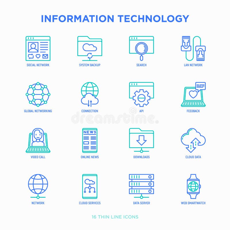 Information Technology Thin Line Icons Set Stock Vector - Illustration ...