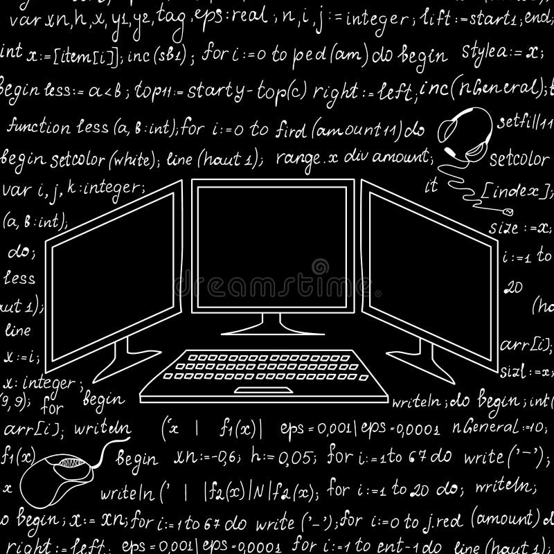 Programming Technical Seamless Pattern With Programming Code Program Flow Diagrams Formulas