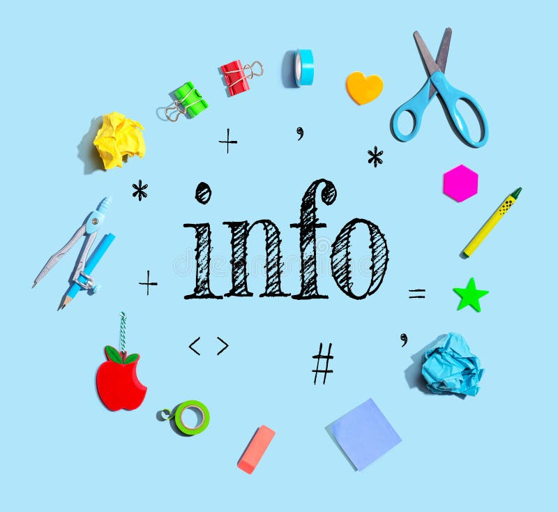 Information Theme with School Supplies - Flat Lay Stock Photo - Image ...