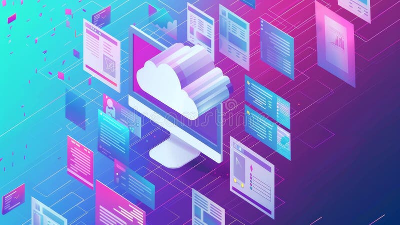 Informational Documents and Computer Monitor, Modern Isometric Icons ...
