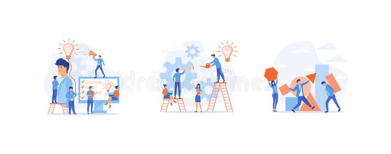 Information Poster Team Working on Realization Idea. Teamwork in ...