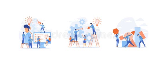 Information Poster Team Working on Realization Idea. Teamwork in ...