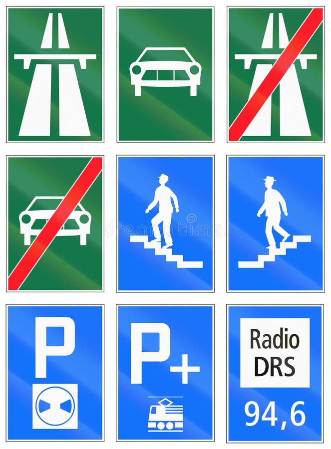 Informational Road Signs Used in Switzerland Stock Illustration ...