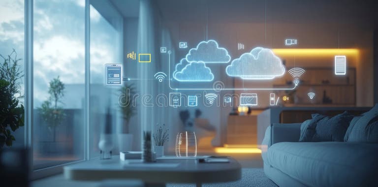 Informative Digital Illustration of Smart Home Devices and Cloud Computing Integration Stock ...