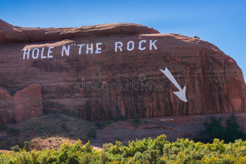 Informative Sign Points the Way Saying "Hole in the Rock" in Utah Stock ...