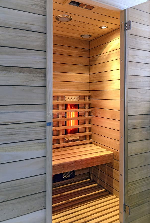 Infrared Cabin with Glowing Elements Stock Photo - Image of wellness ...