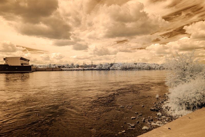 Infrared Camera Image. Reflections in Water Stock Photo - Image of ...