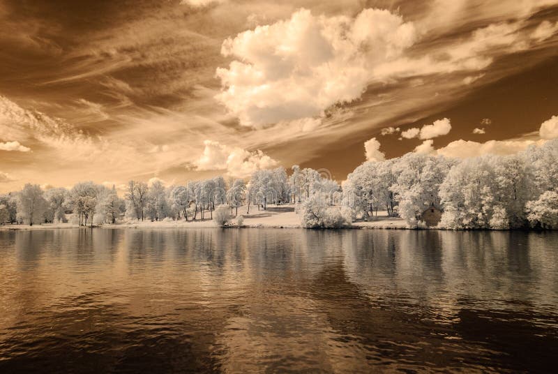Infrared Camera Image. Reflections in Water Stock Photo - Image of ...