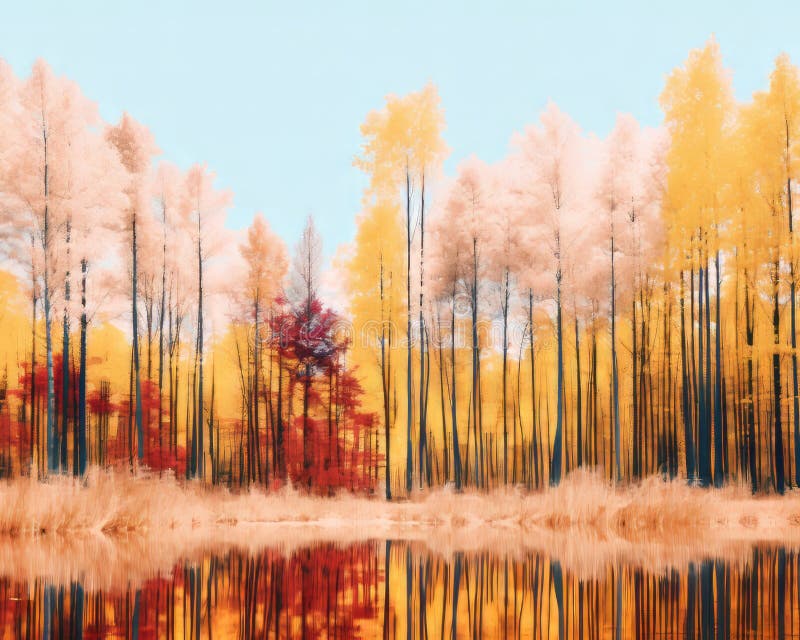 An Infrared Image of a Forest with Red and Yellow Trees Stock ...