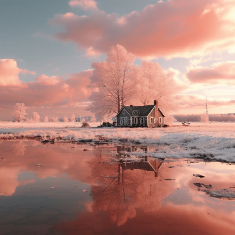 An Infrared Image of a House in the Snow Stock Illustration ...