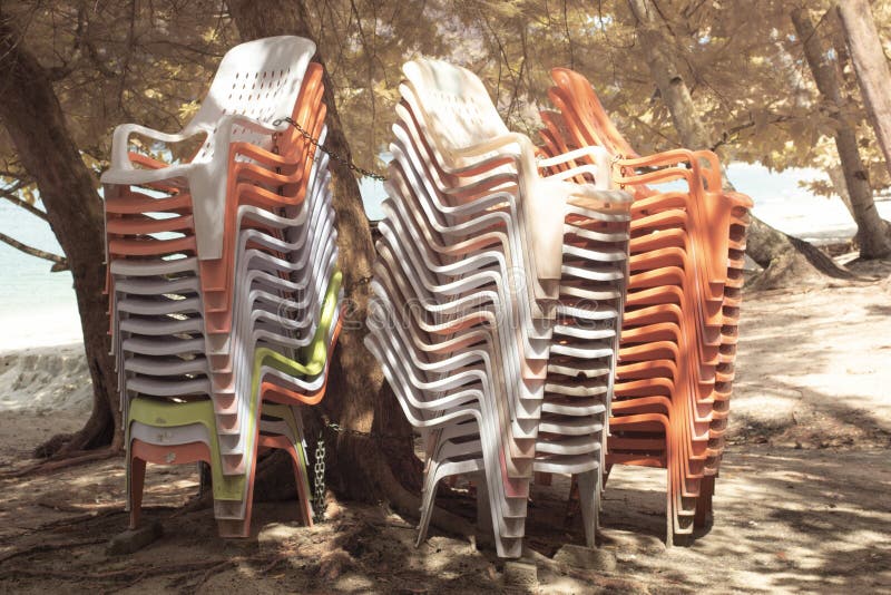 Image of the Lots of Stacked Up Plastic Air Chair at the Park Stock ...
