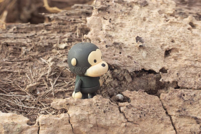 Infrared Image of the Monkey Toys on the Dried Deforested Land Stock ...