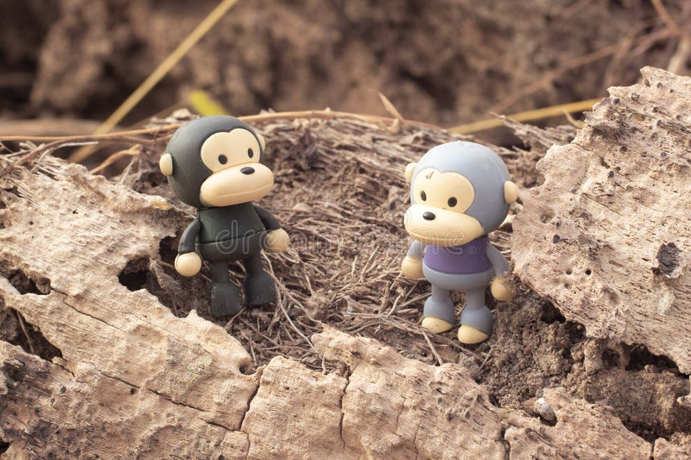 Infrared Image of the Monkey Toys on the Dried Deforested Land Stock ...