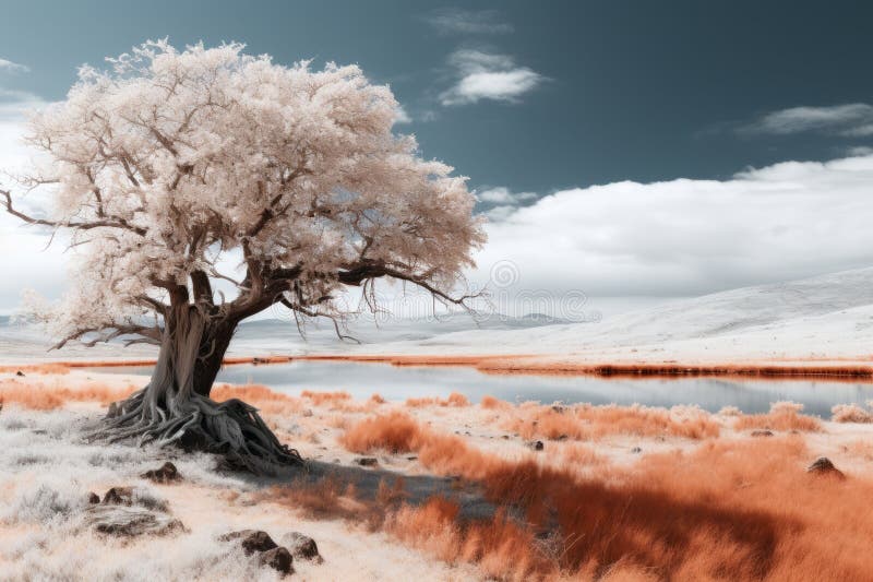 An Infrared Image of a Tree in the Desert Stock Illustration ...