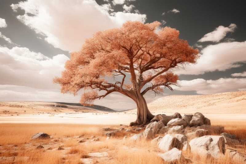 An Infrared Image of a Tree in the Desert Stock Illustration ...