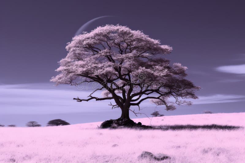 An Infrared Image of a Tree in a Field Stock Illustration ...