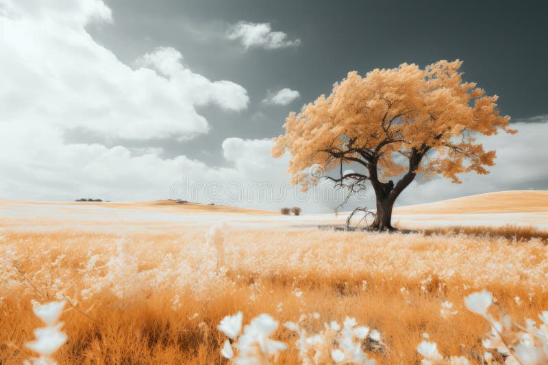 An Infrared Image of a Tree in a Field Stock Illustration ...