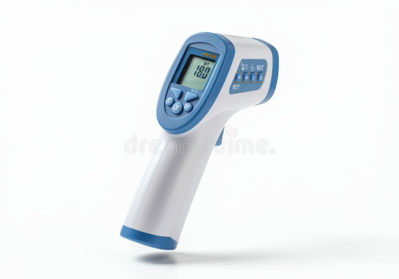 A Floating Infrared Thermometer with a Digital Display, Isolated on a ...