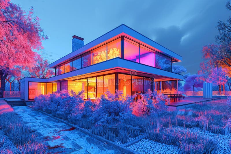 Infrared Thermovision Image of a House, Insulation Concept Stock Photo ...