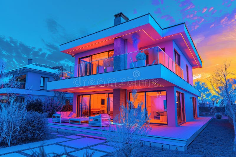 Infrared Thermovision Image of a House, Insulation Concept Stock Photo ...
