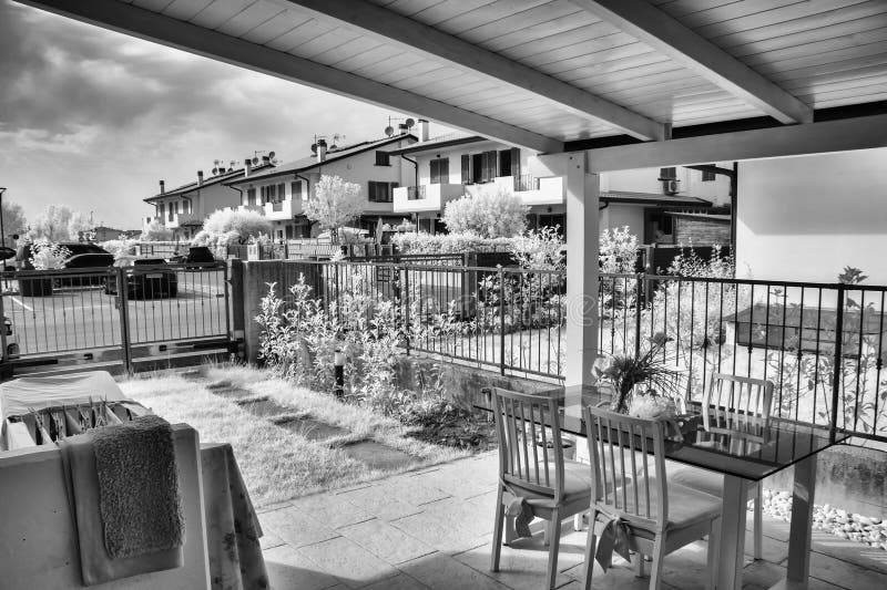Infrared View of a Modern House Exterior, Pergola Stock Photo - Image ...