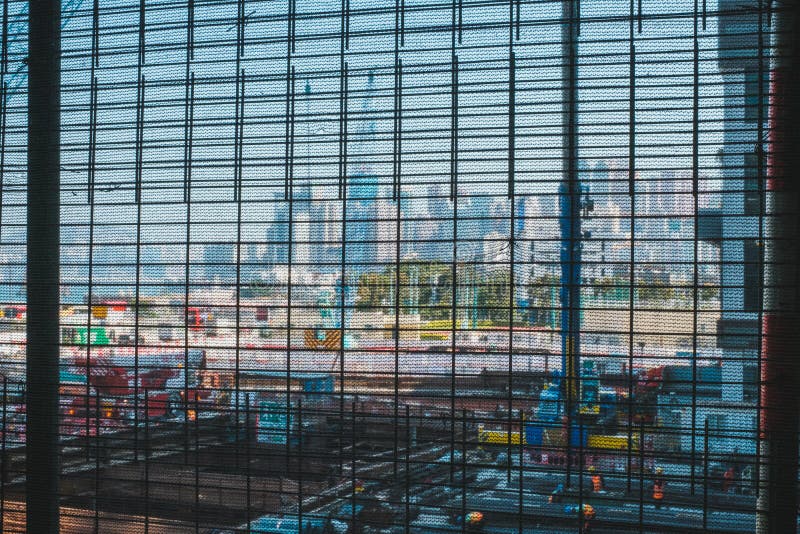 Infrastructure Construction Site and City Skyline Background Behing ...