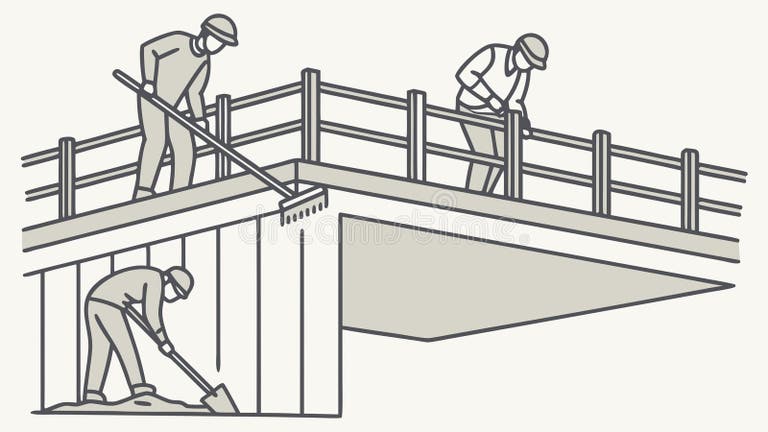 Infrastructure Development, Workers on Bridge Construction, Vector ...