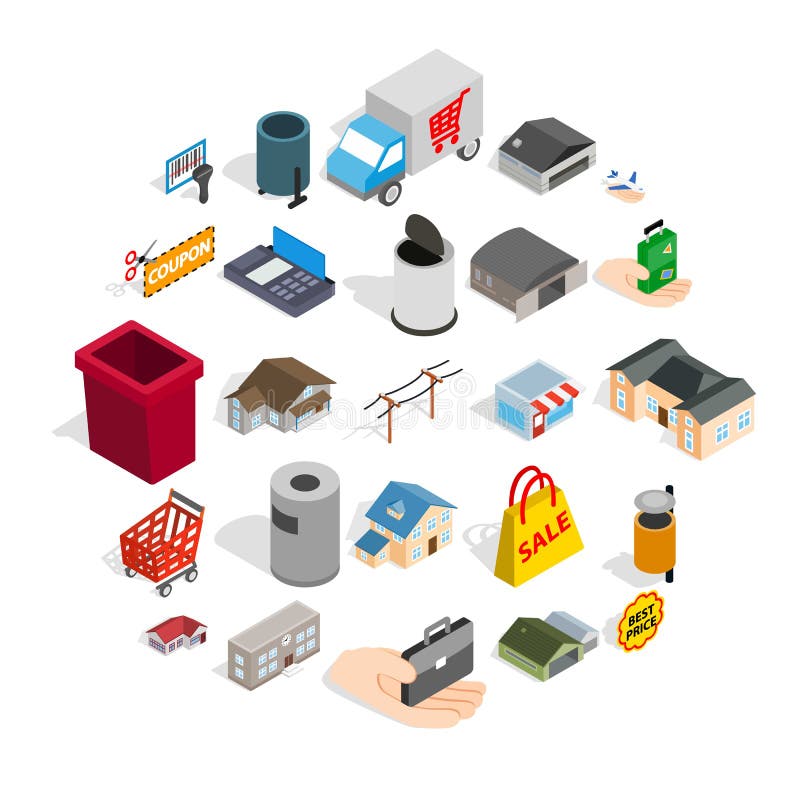 Infrastructure Icons Set, Isometric Style Stock Vector - Illustration ...