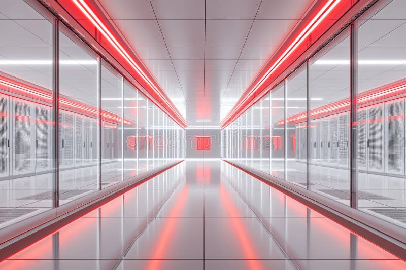 The Infrastructure of a Modern Data Center with Red LED Lights, Server ...