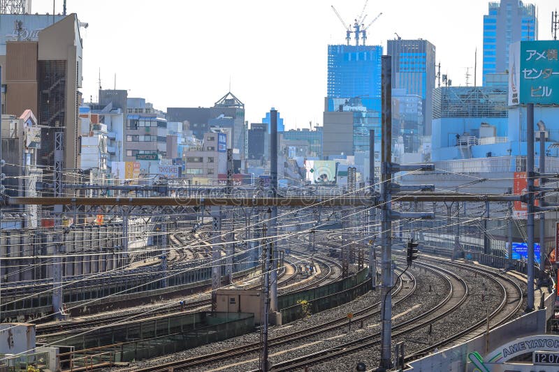 Infrastructure of Train Tracks and Cityscape in Daylight, Ueno Dec 7 ...