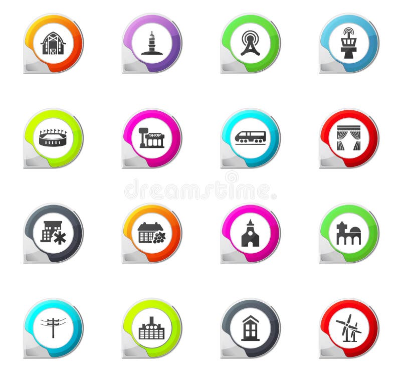 Infrastucture of the City Icons Set Stock Illustration - Illustration ...