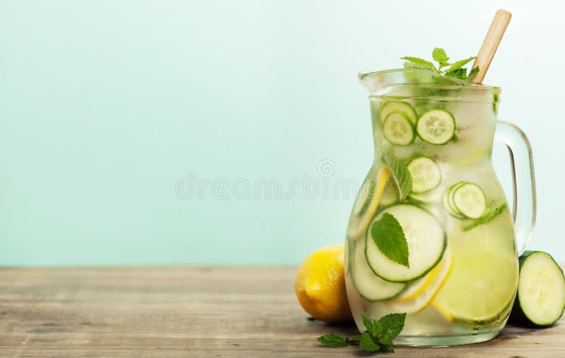 Infused Water with Cucumber, Lemon, Lime and Mint Stock Photo - Image ...