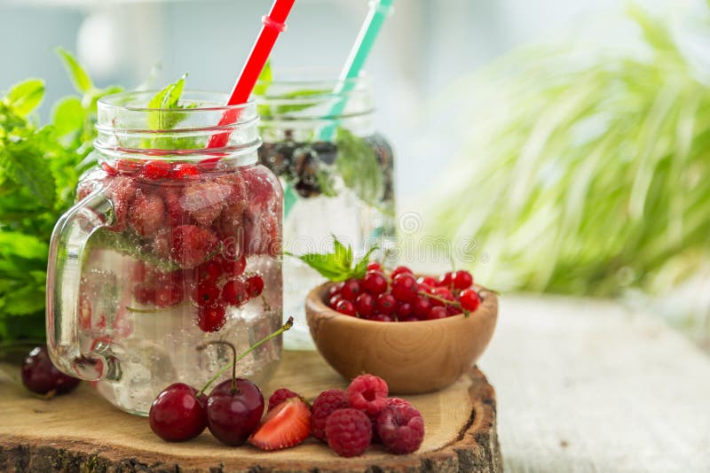 Infused Water in Glass Jars Stock Photo - Image of food, mint: 73368176