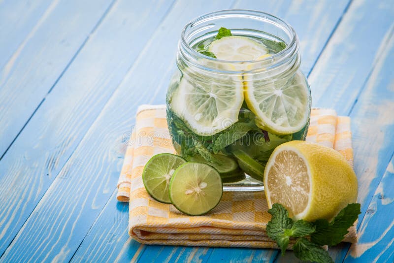 Infused Water Mix of Lime, Lemon and Mint Stock Photo - Image of fresh ...