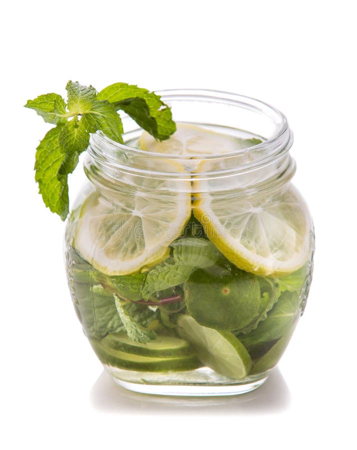 Infused Water Mix of Lime, Mint Leaf, and Lemon Slice Stock Image ...