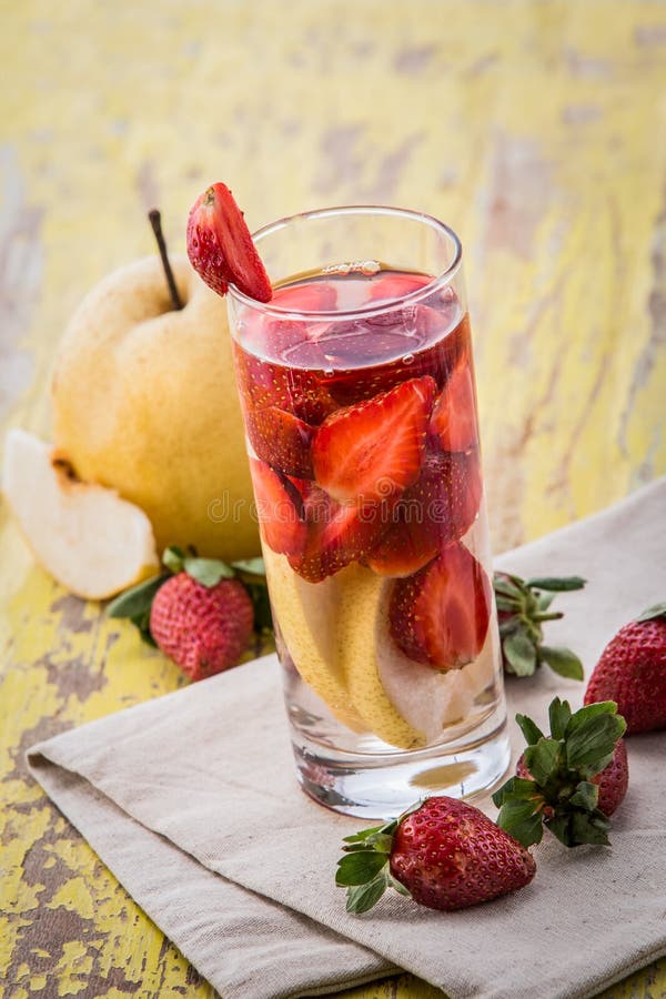 Infused Water Mix of Strawberry and Pear Stock Photo - Image of green ...