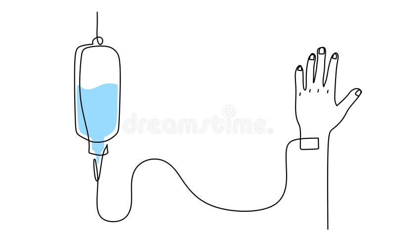 Infusion One Line Drawing. Medical Saline Drip Vector Illustration ...